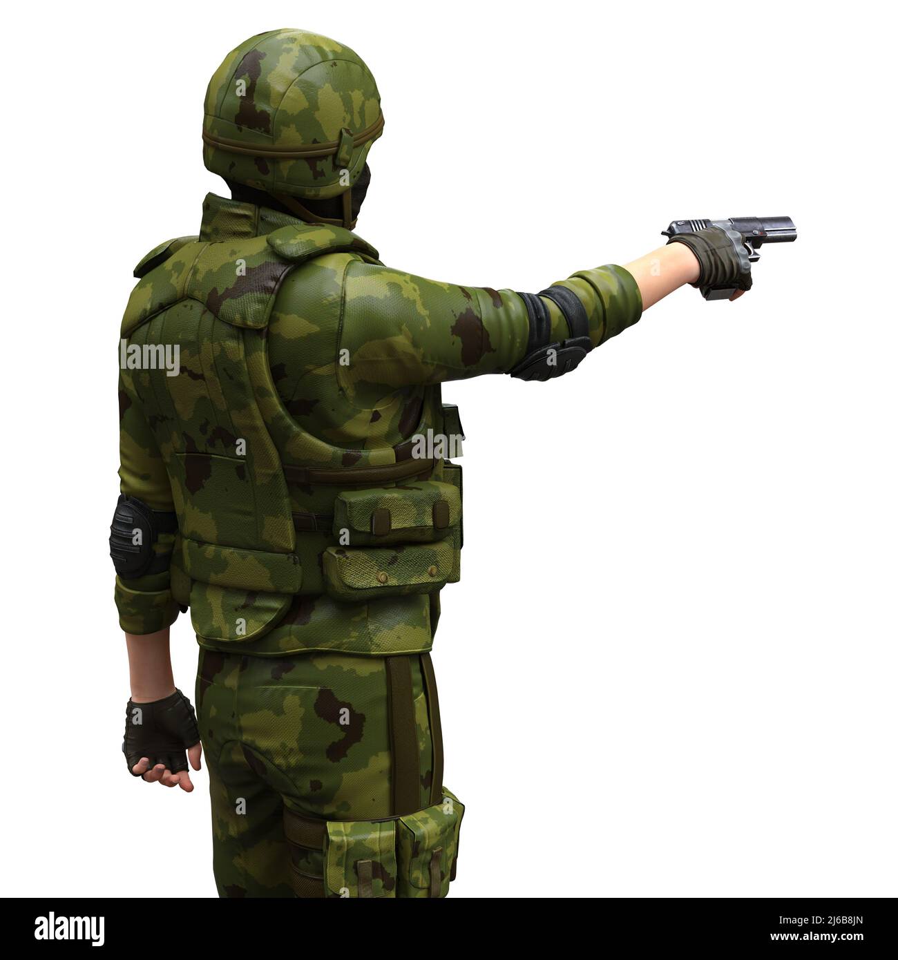 3D illustration soldier with a machine gun isolated white background ...