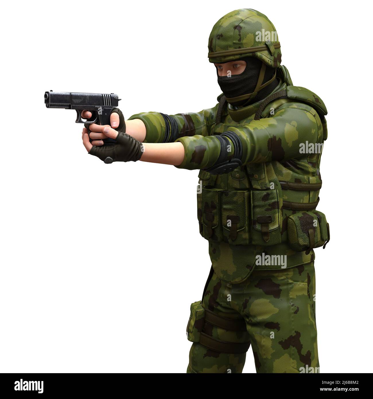 3D illustration soldier with a machine gun isolated white background ...