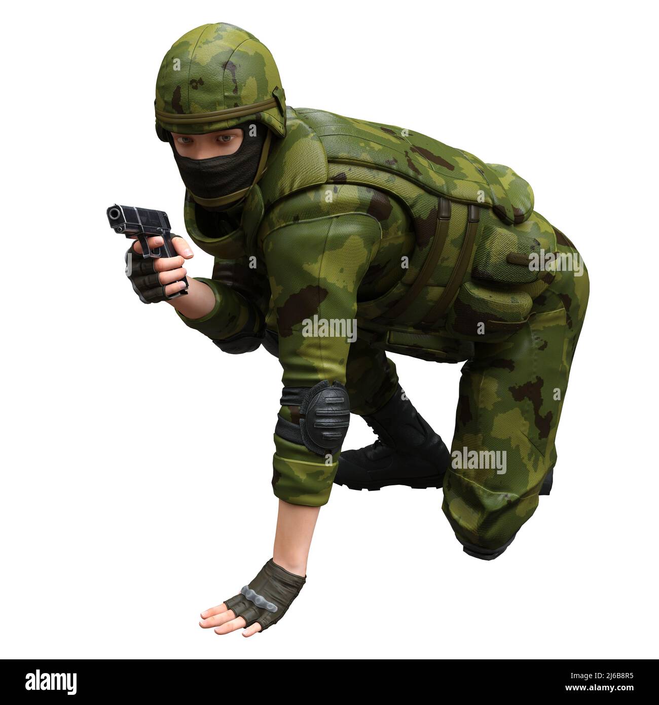 3D illustration soldier with a machine gun isolated white background ...