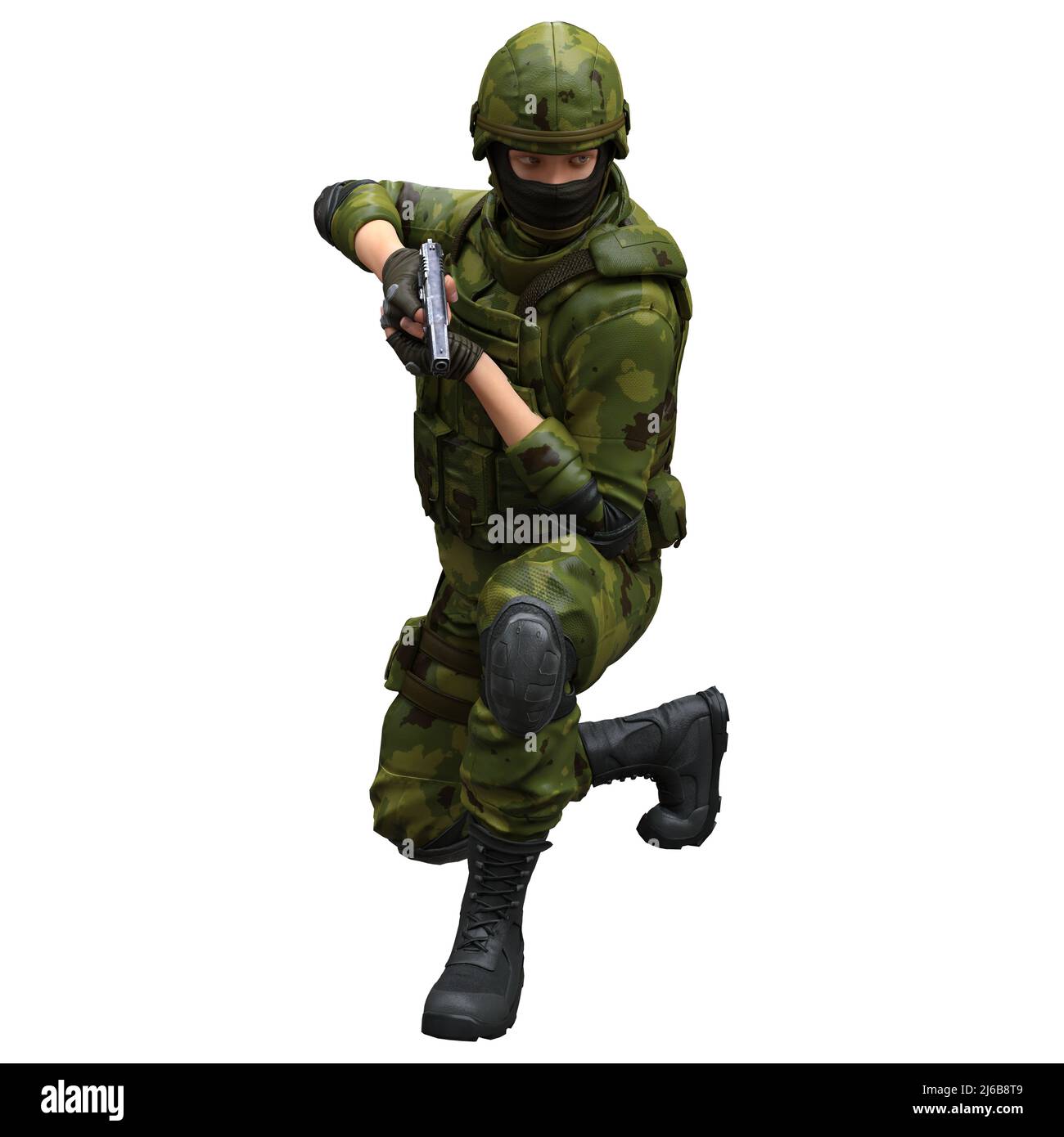 3D illustration soldier with a machine gun isolated white background ...