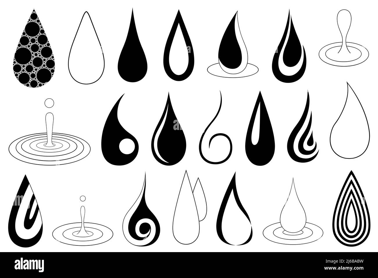 Collection of different liquid drops isolated on white Stock Photo - Alamy