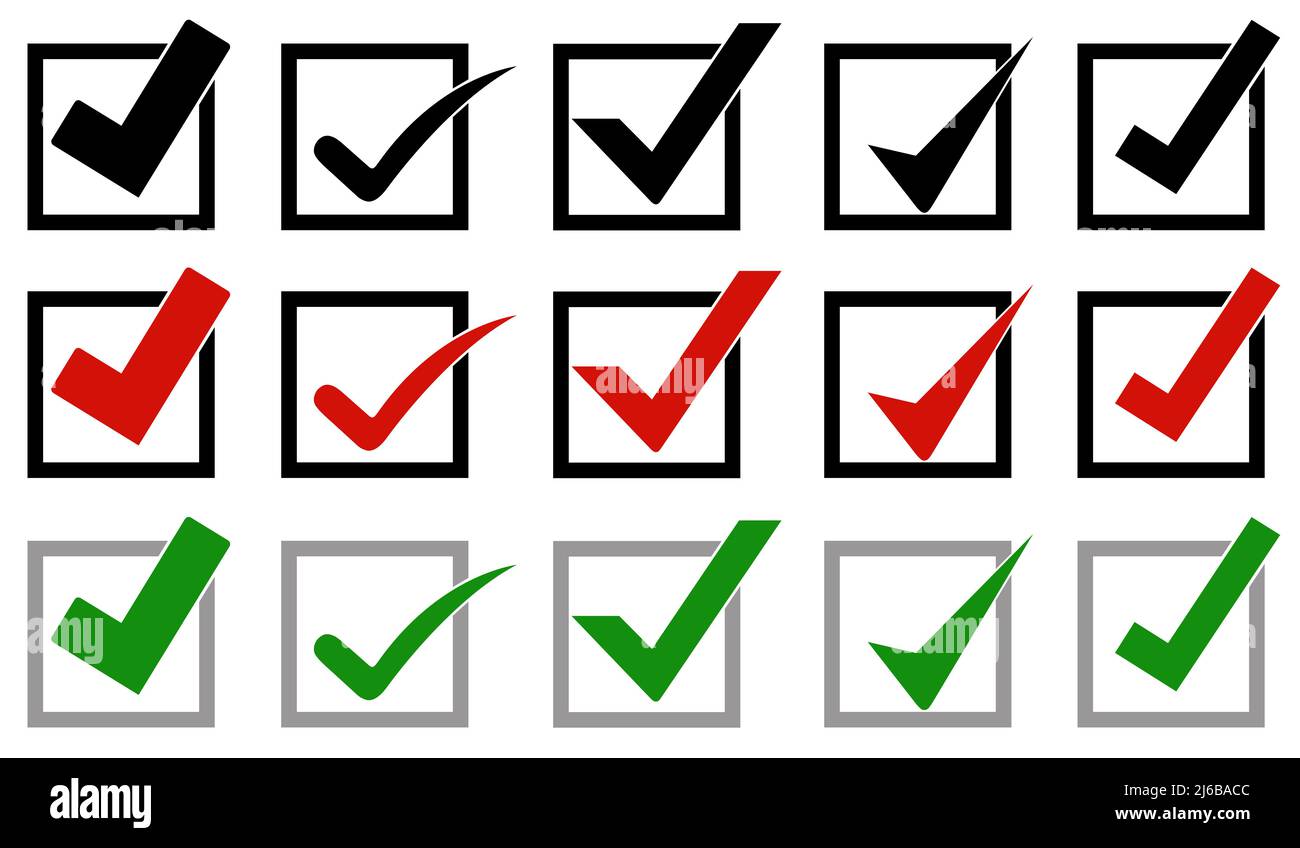 Illustration of different check mark icons in boxes isolated on white ...