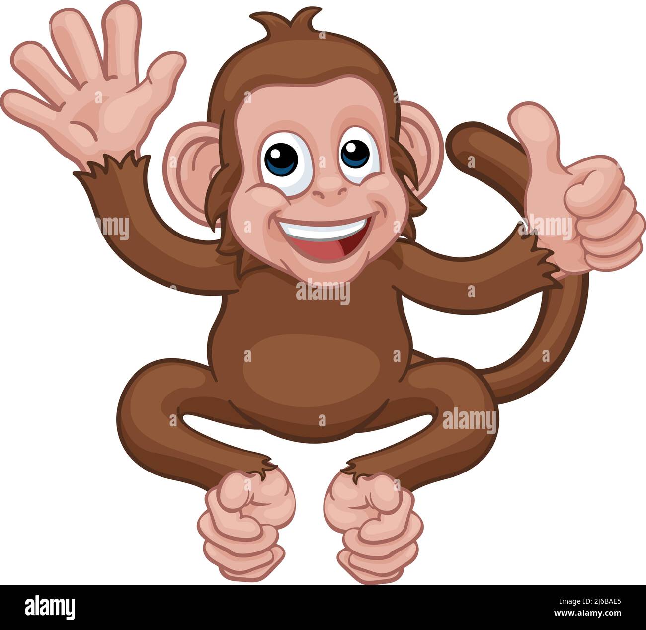 Monkey Cartoon Animal Waving and Giving Thumbs Up Stock Vector Image ...