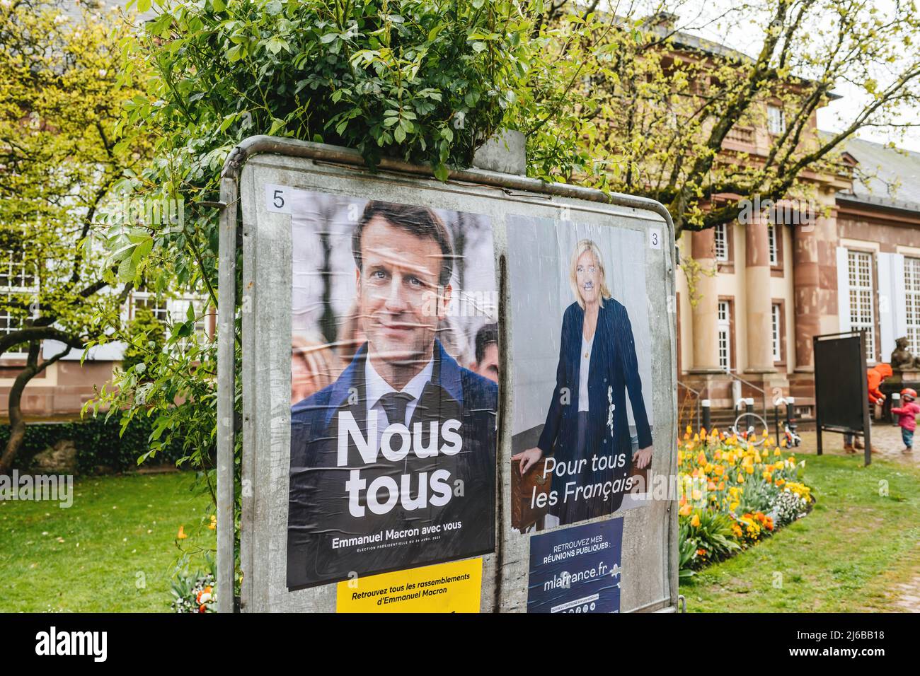Strasbourg, France - April 24, 2022: Wet election posters of Emmanuel ...