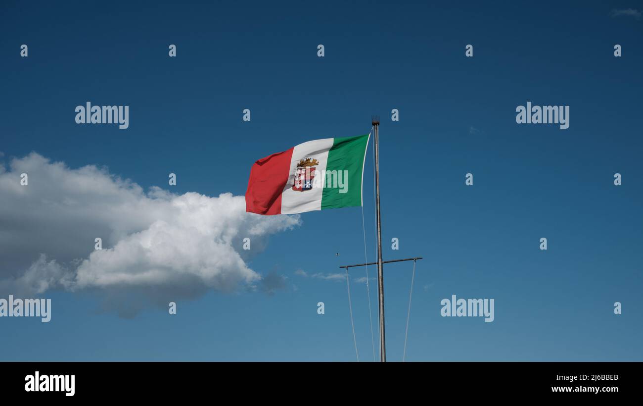 APRIL - ITALY 2022 - military base in Cagliari - Sardinia - waving flag ...