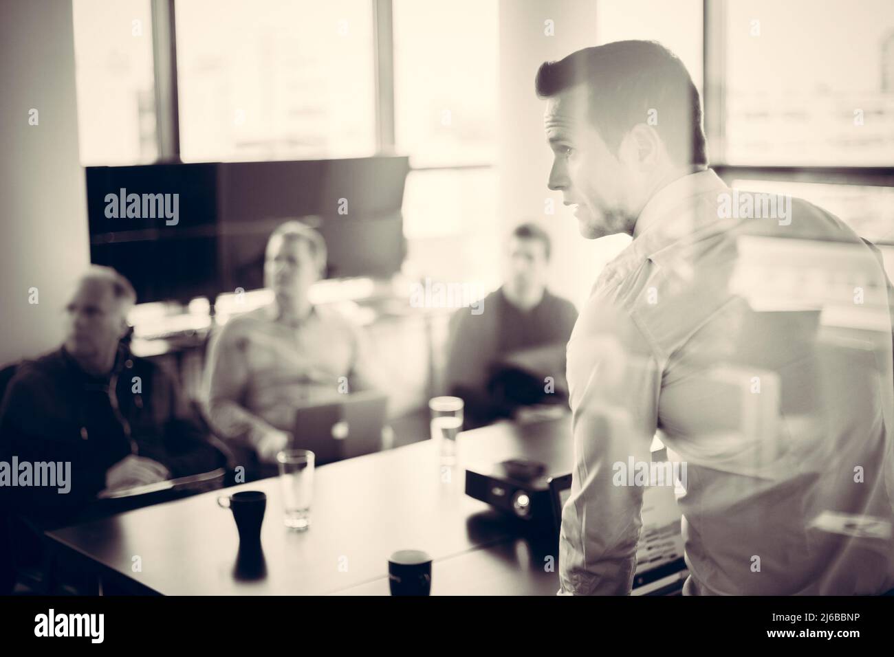 Manager giving business presentation on corporate meeting event Stock ...