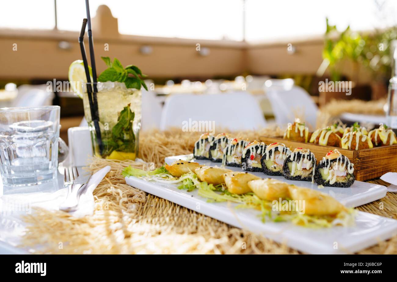 Traditional Moroccan food in Marrakesh with Couscous Sushi and Mojito ...