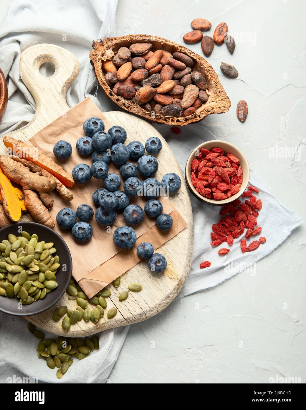 Healthy food clean eating selection on light background. Balanced diet ...