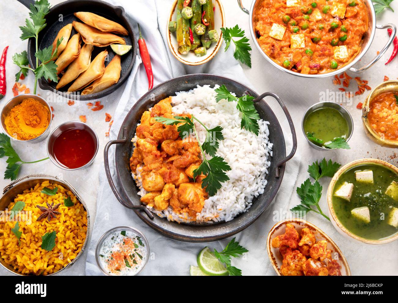 Indian food assortment on light background. Traditional food concept ...