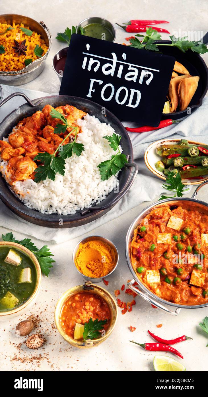 Indian food assortment on light background. Traditional food concept ...