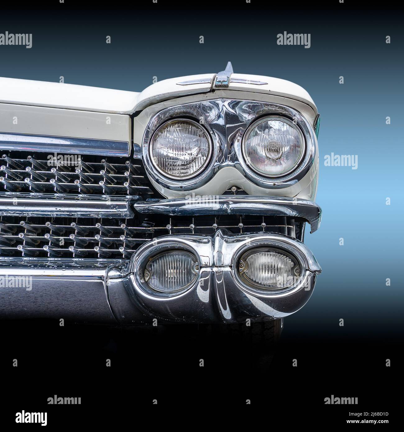 Front view of a classic american retro car. Clearly visible is the ...