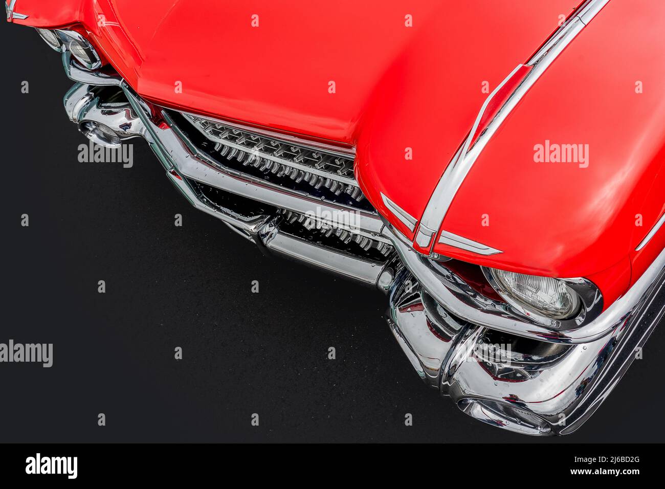 Front view of a classic american retro car. Clearly visible is the ...