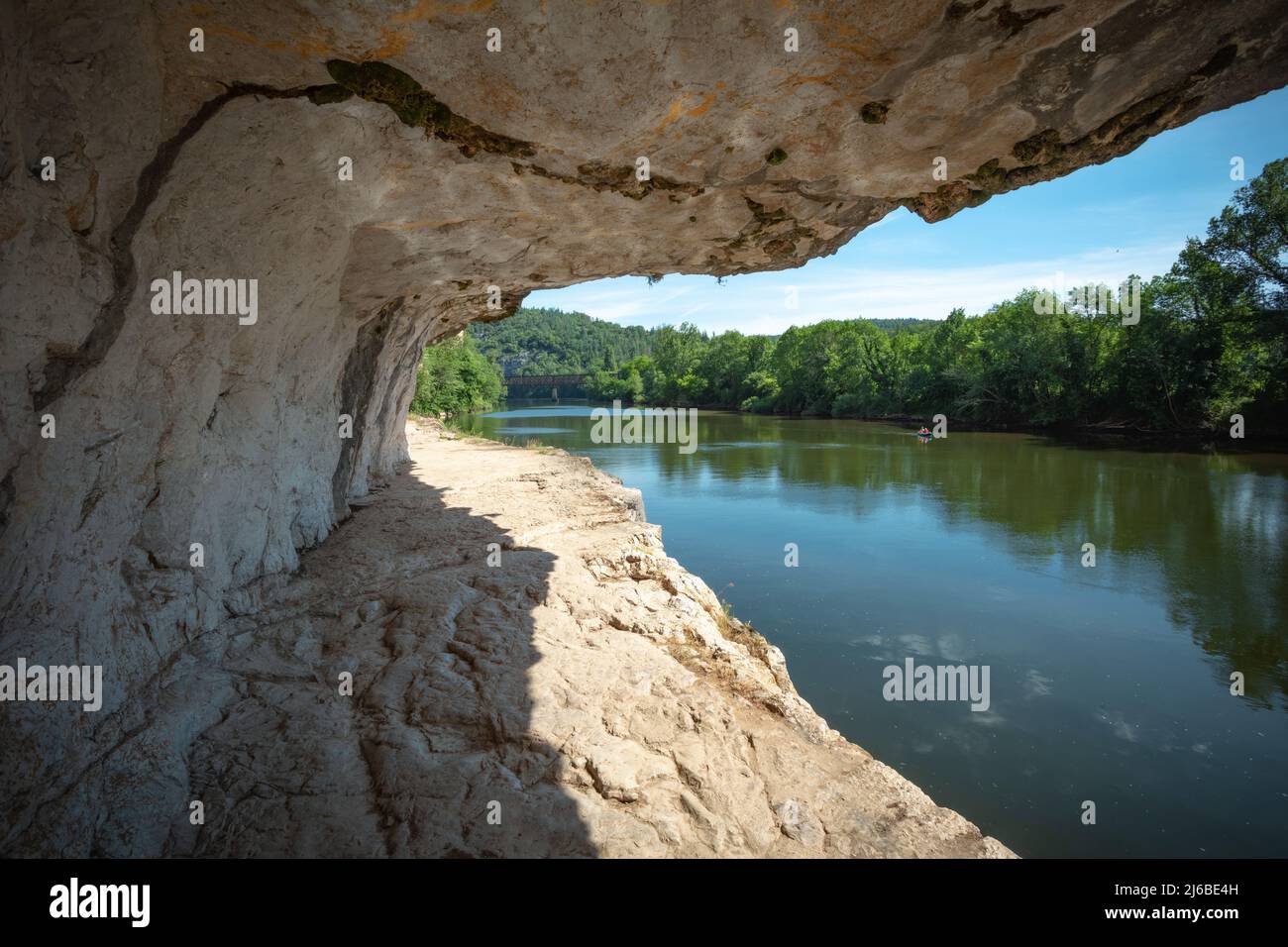 Chemin de Halage a thowpath towpath cut into the rock beside the Lot ...