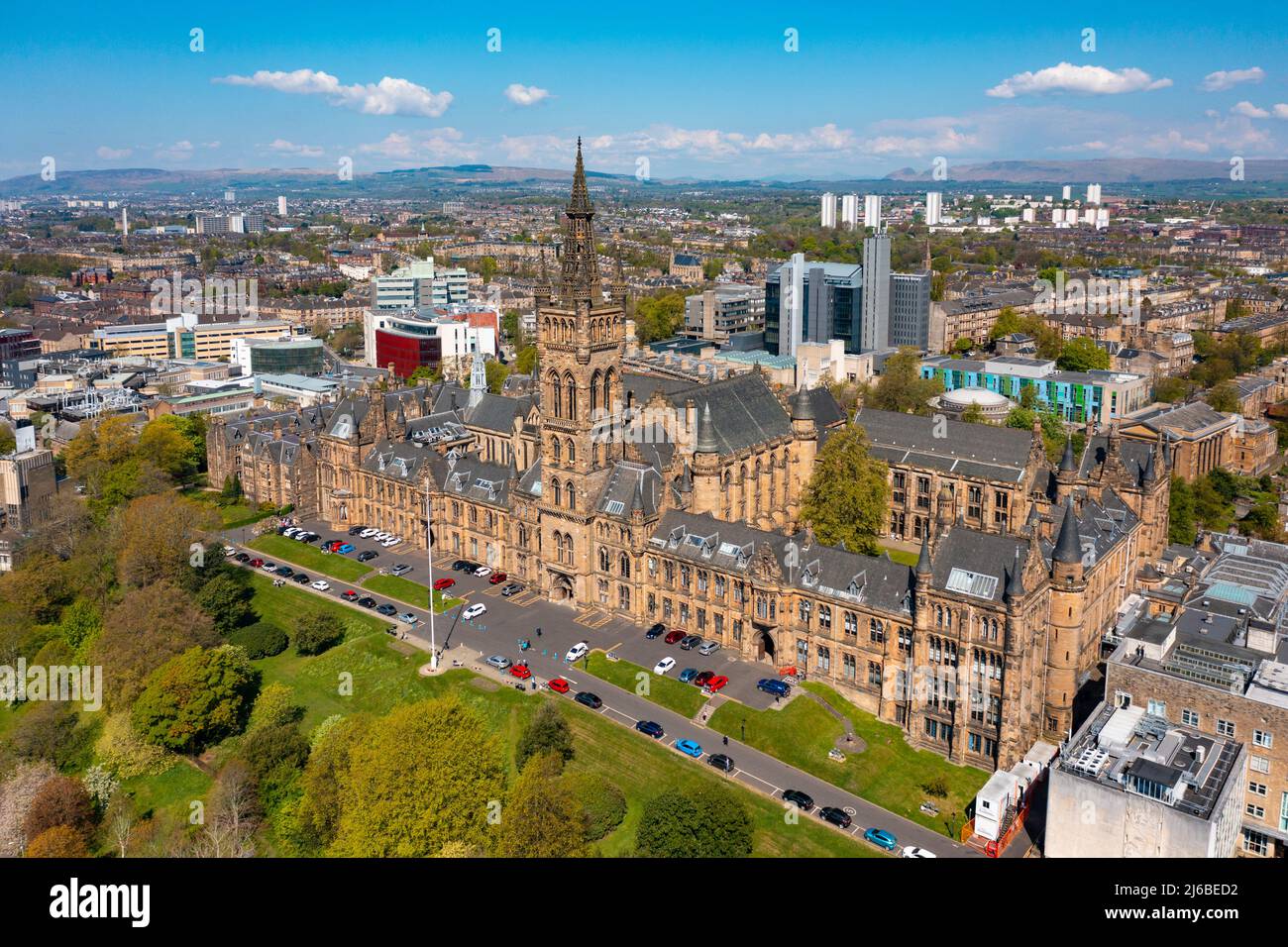 Aerial view from drone of University of Glasgow on Gilmorehill in ...