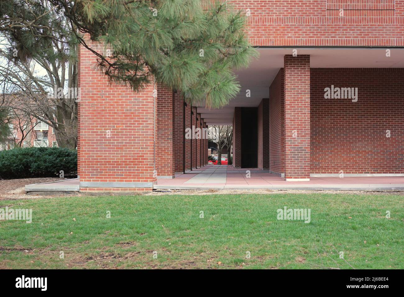 Modern brutalist architecture exemplified in a heavy and bulky brick ...