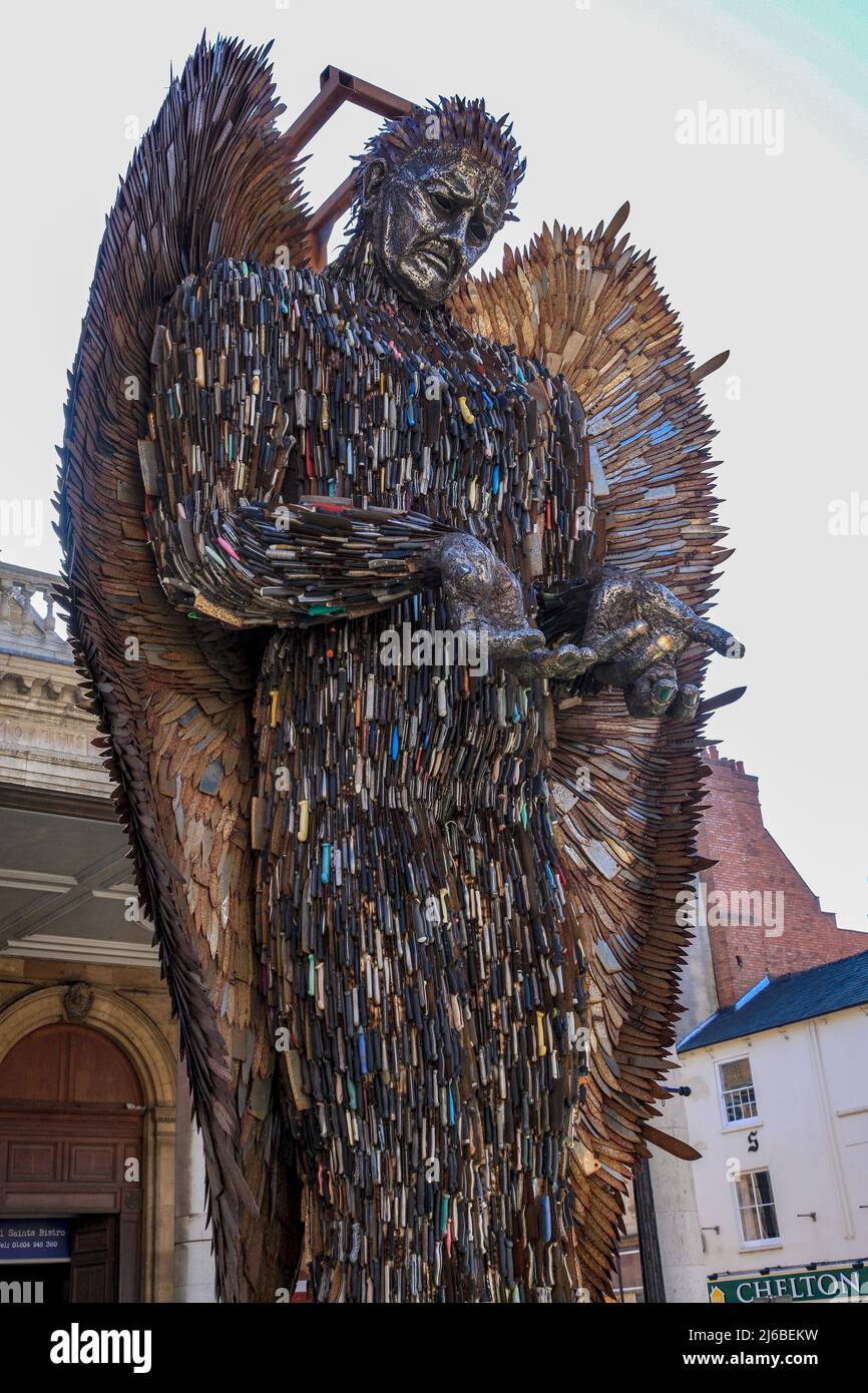 Northampton UK. The 27ft Knife Angel outside All Saints Church in the ...