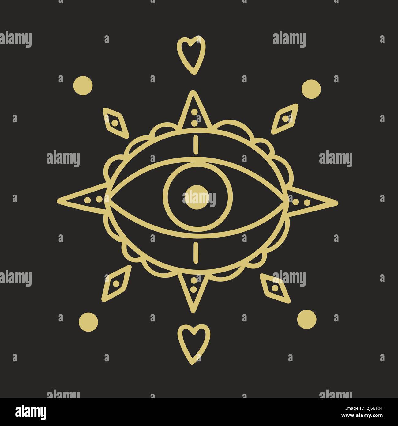 Eye magical symbol. Golden eye on black background boho element ...