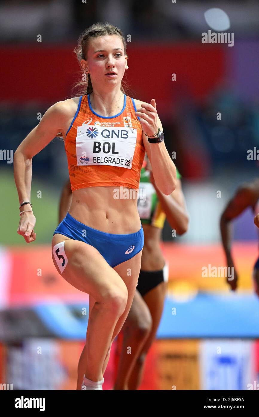 Femke Bol participating in the Belgrade 2022 World Indoor Championships ...