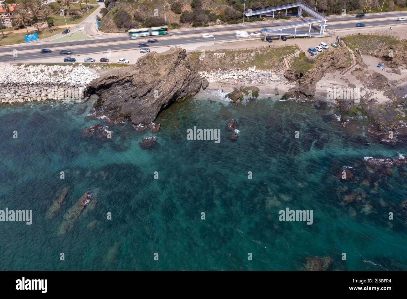 View of the beach of Roc del Priest Rock in the municipality of ...
