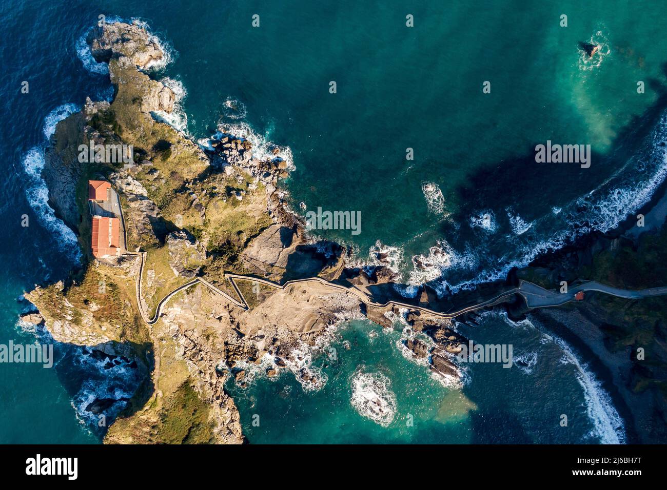 Manmade stairs in San Juan de Gaztelugatxe. Basque Country. Top view ...
