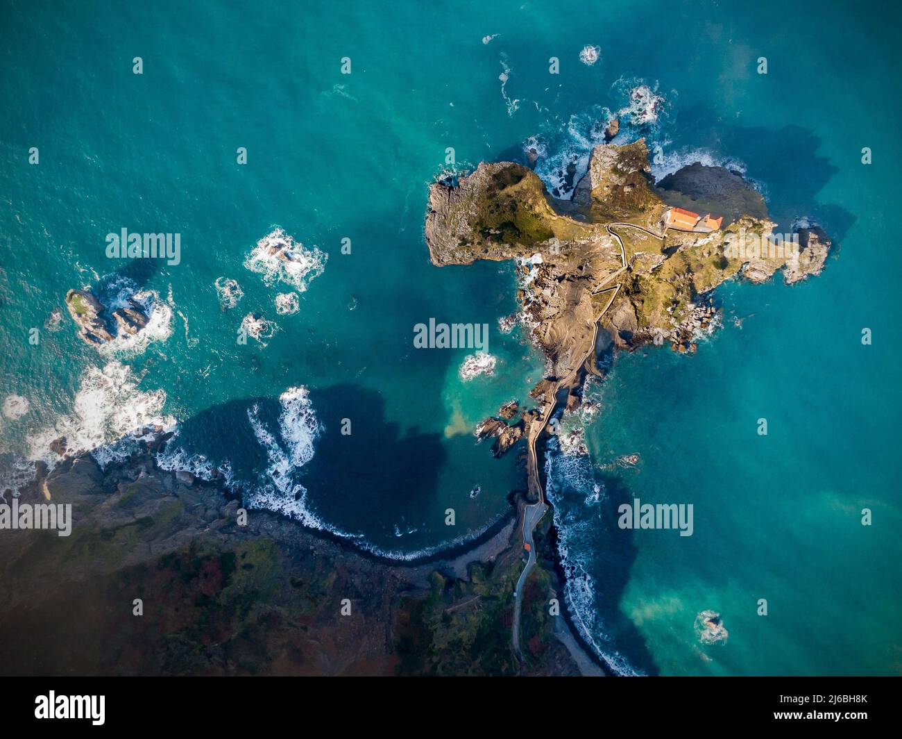 Manmade stairs in San Juan de Gaztelugatxe. Basque Country. Top view ...