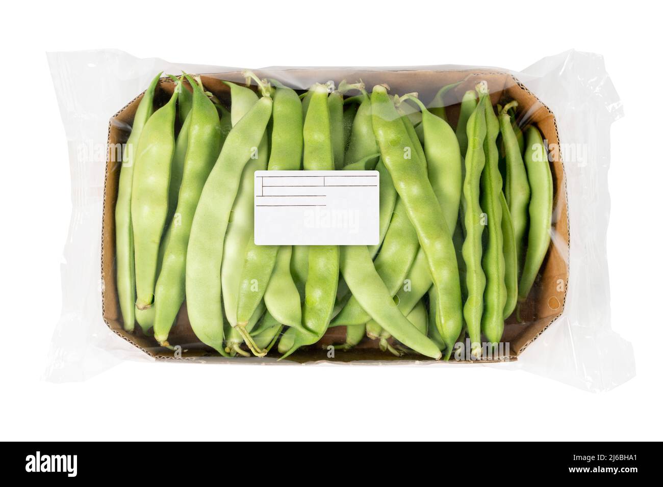 Packed and labeled green beans on isolated white background Stock Photo ...