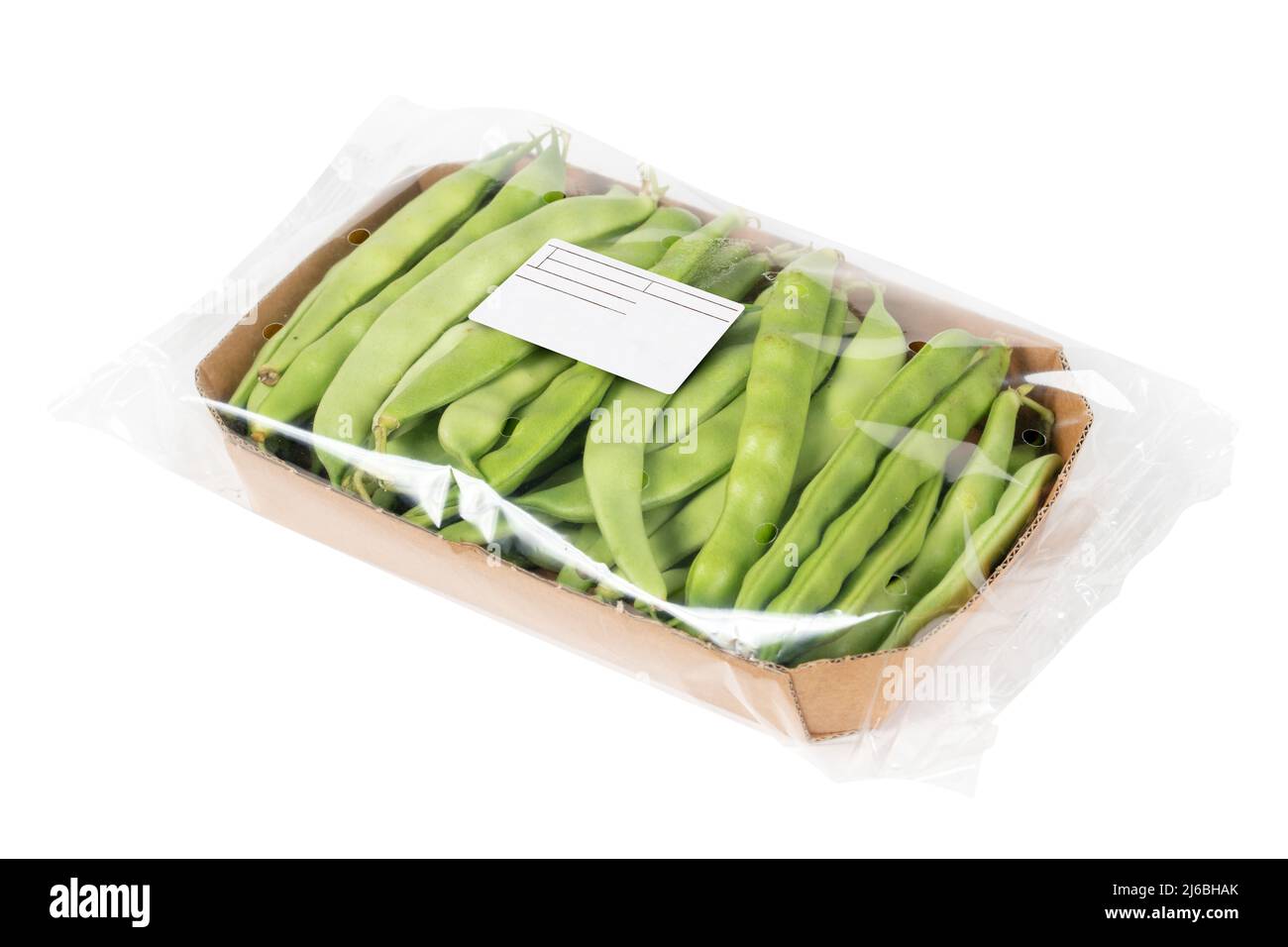 Packed and labeled green beans on isolated white background Stock Photo ...
