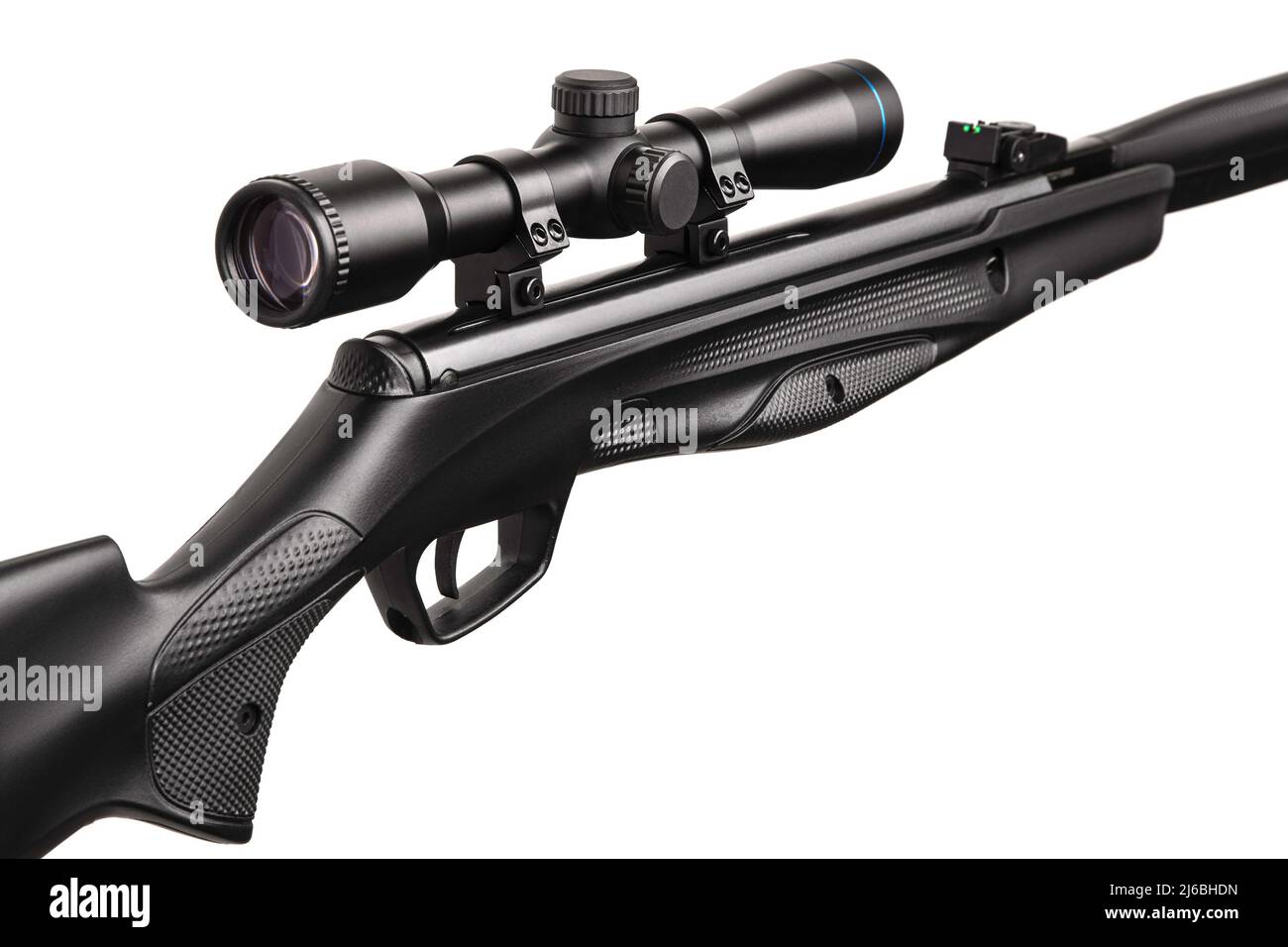 Black pneumatic rifle with an optical sight isolated on white ...