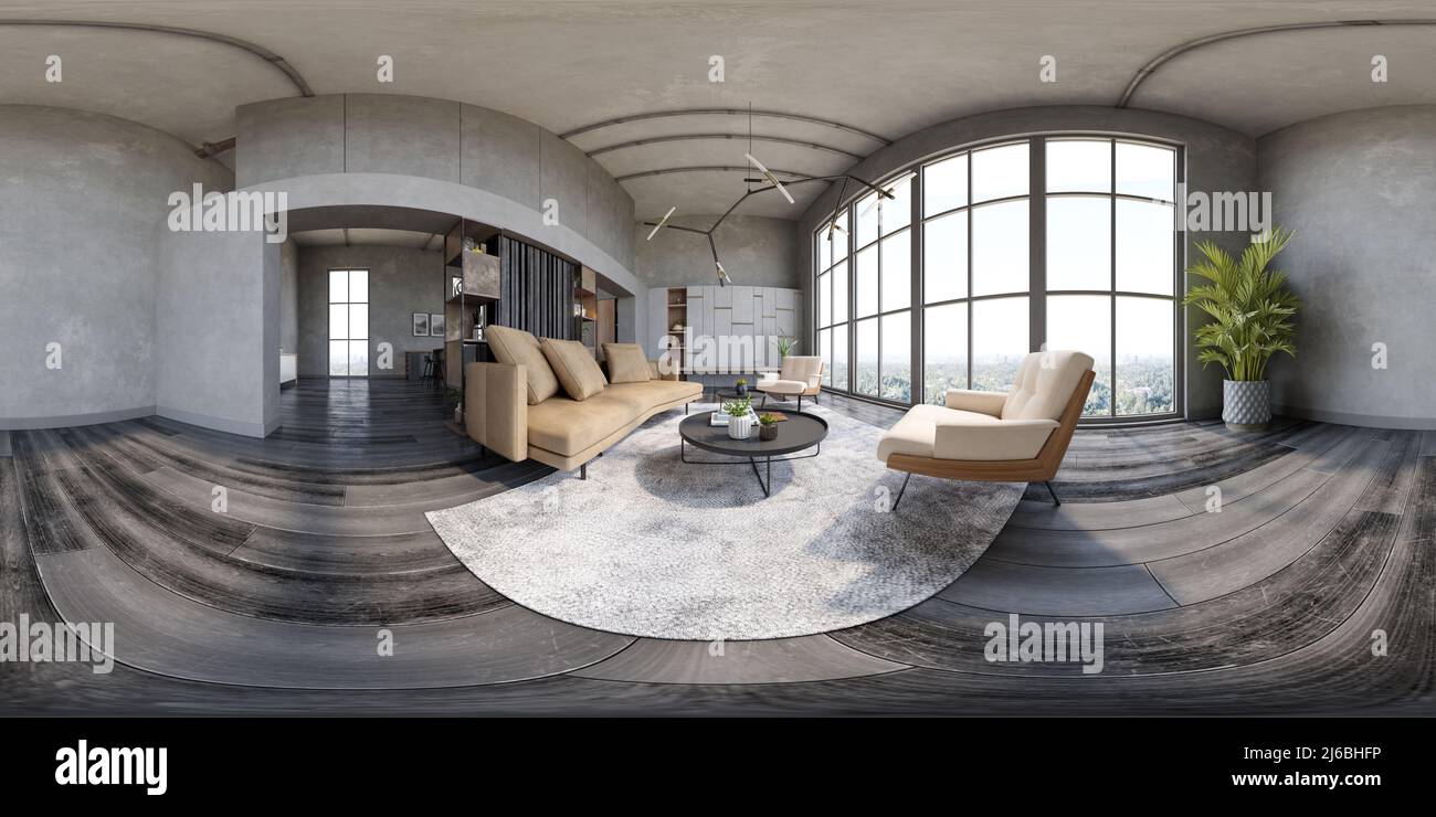 360 panorana of modern interior room 3 D rendering Stock Photo - Alamy