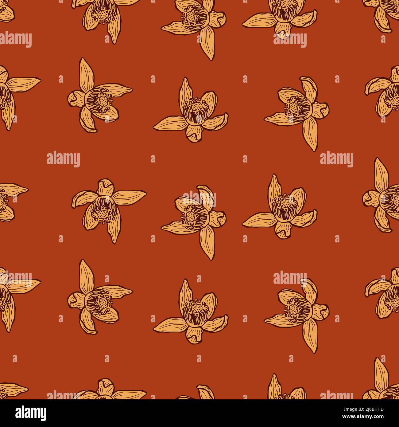 Seamless pattern engraved flower. Vintage background floral in hand ...