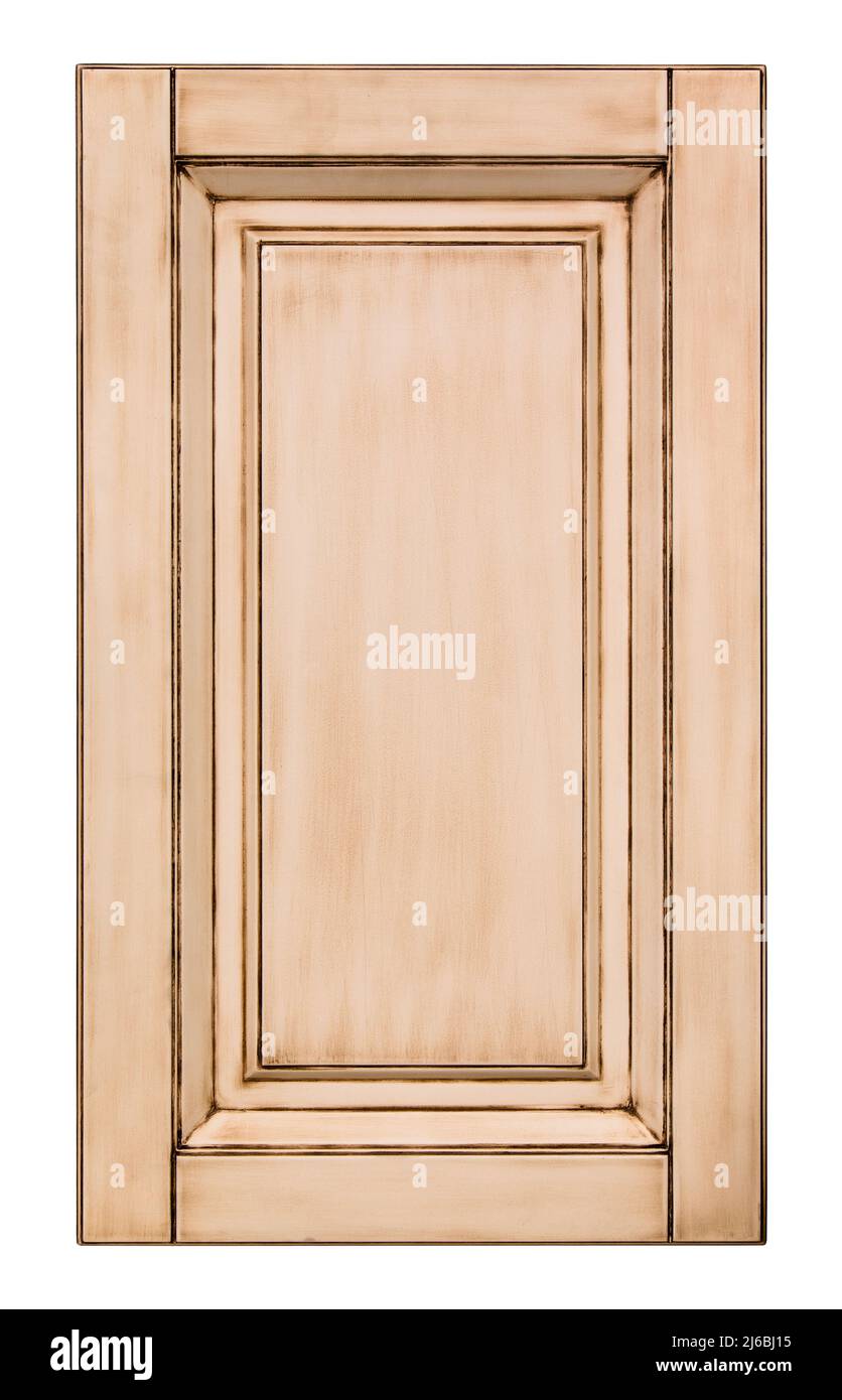 Decorative beige wooden kitchen cabinet door isolated on white ...