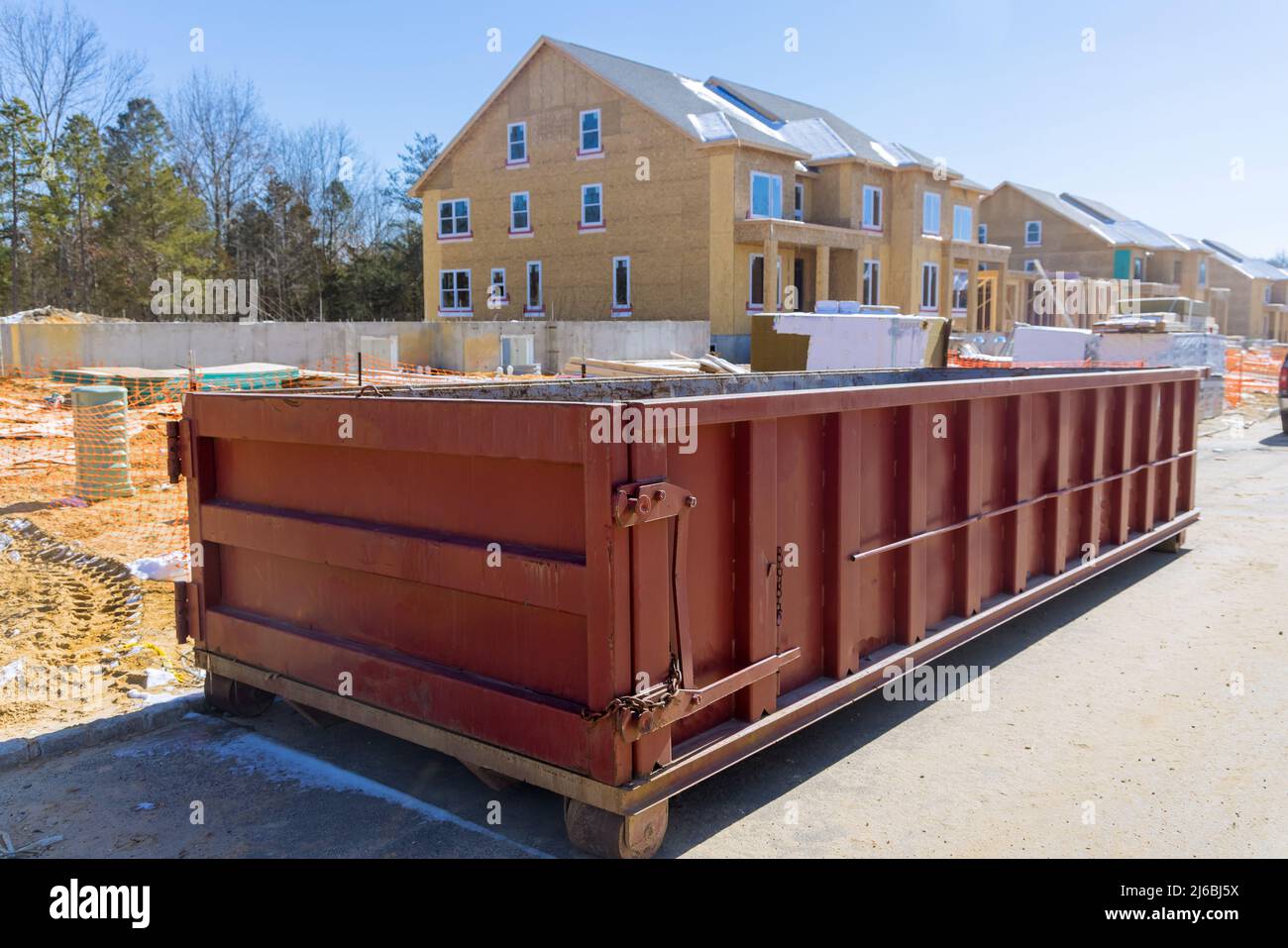 Loaded dumpster a construction home renovation with building rubble ...