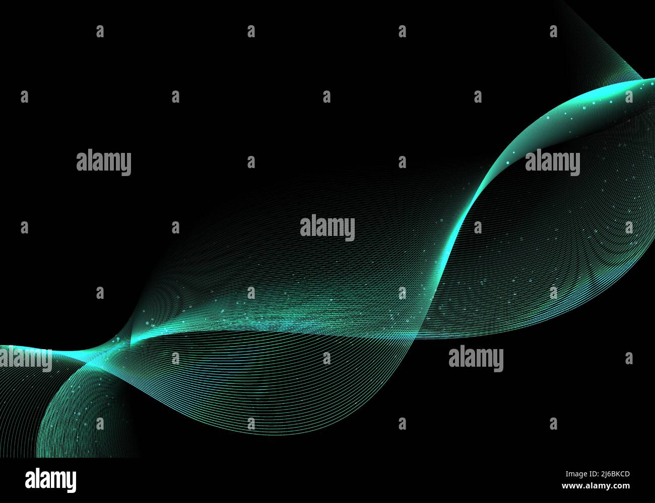 Abstract green wave or wavy lines glow light effect with particles on ...