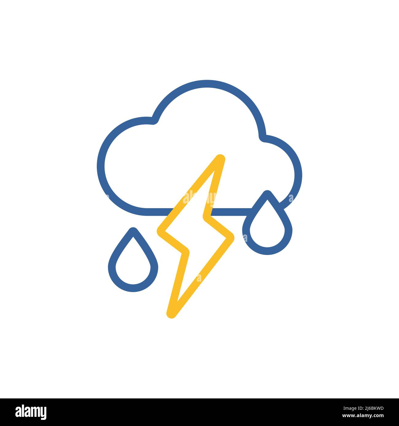 Cloud with fall rain and lightning isolated vector icon. Meteorology ...
