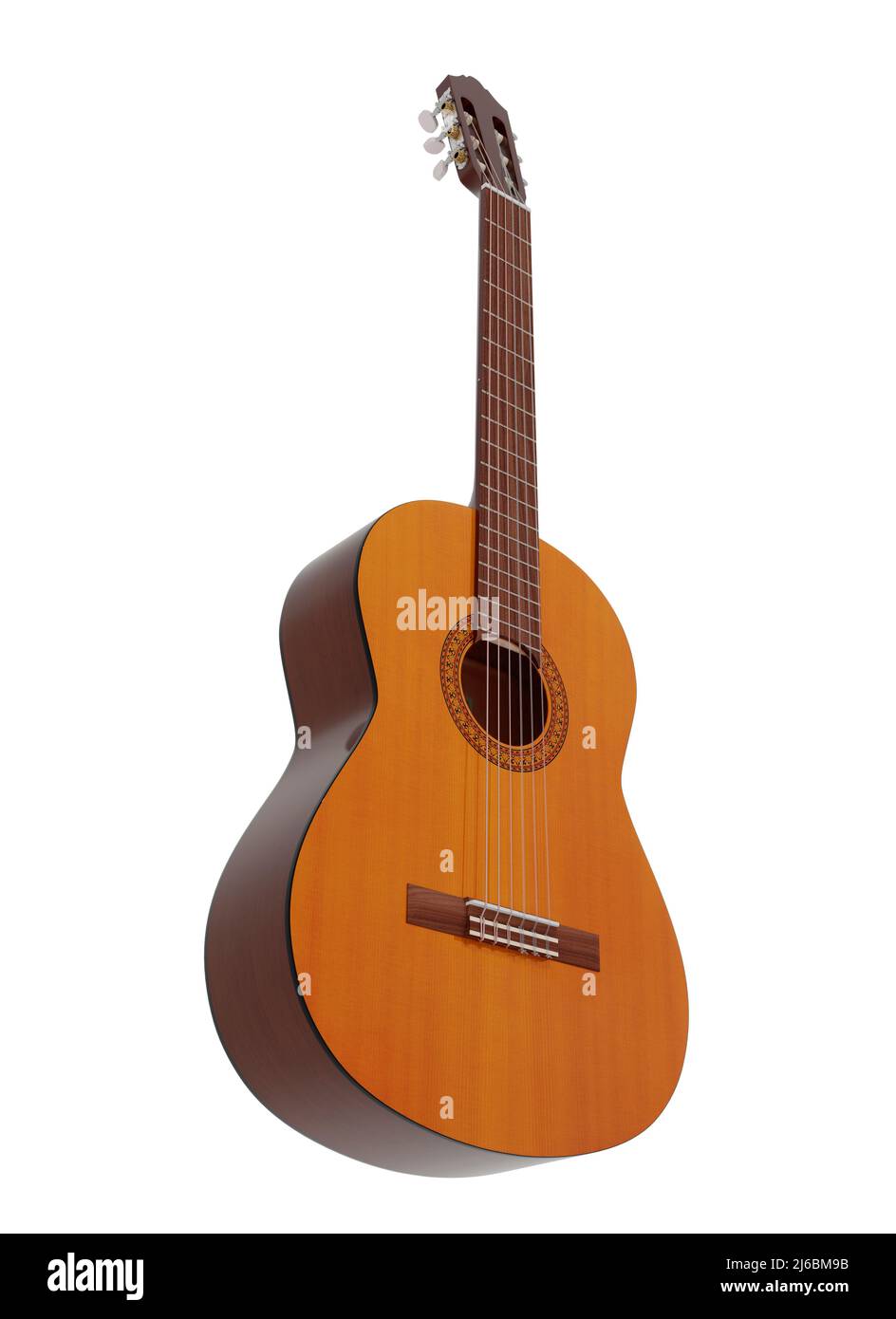 six-string wooden classical acoustic guitar isolated white background ...