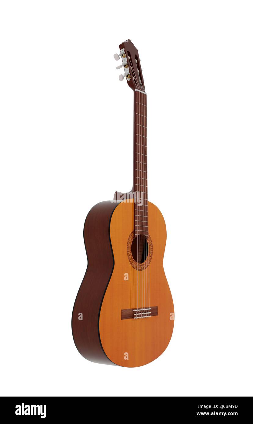 six-string wooden classical acoustic guitar isolated white background ...
