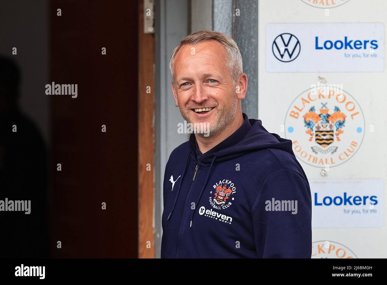 Neil Critchley head coach of Blackpool arrives at Bloomfield Road Stock ...