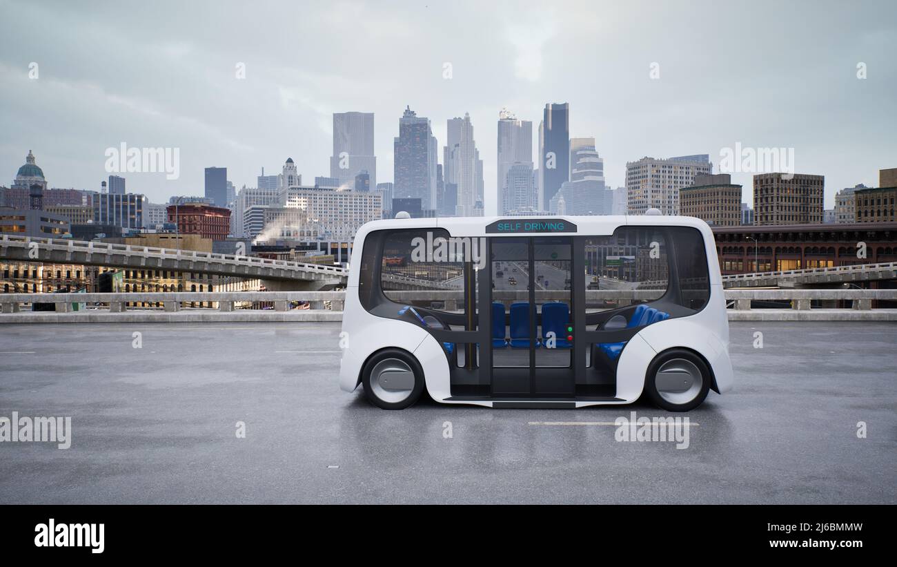 Autonomous electric bus self driving on street, Smart vehicle ...