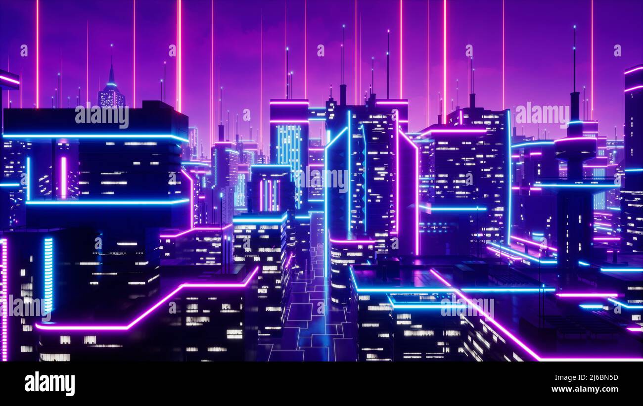 Metaverse city and cyberpunk concept. 3d render Stock Photo - Alamy