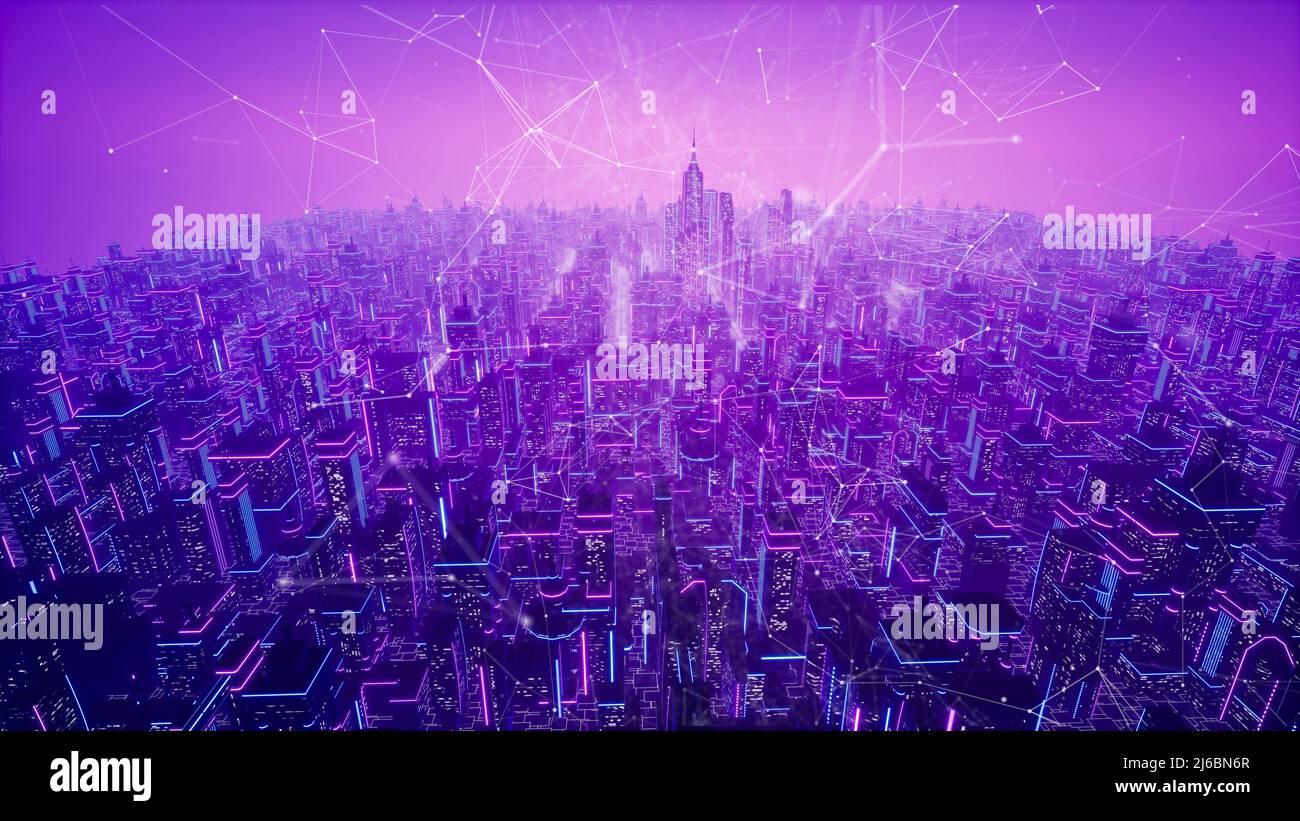 Metaverse city with connection, 3d render Stock Photo - Alamy
