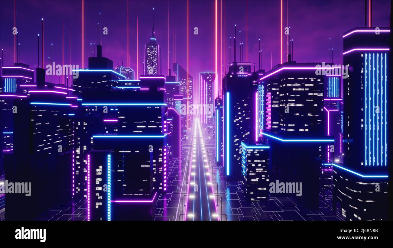 Street in metaverse city, 3d render Stock Photo - Alamy