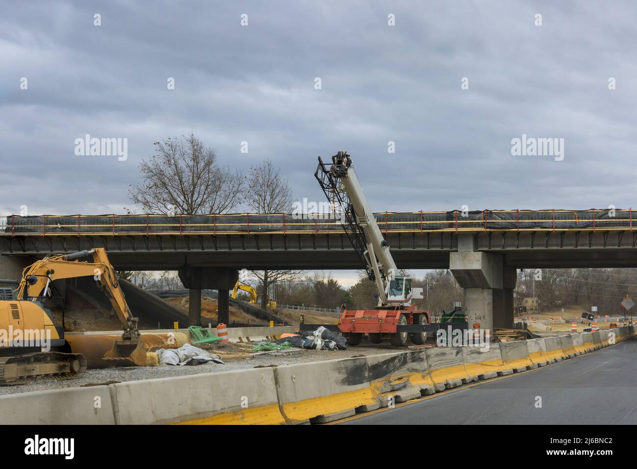Restoration large road construction site in renovation bridge of a ...