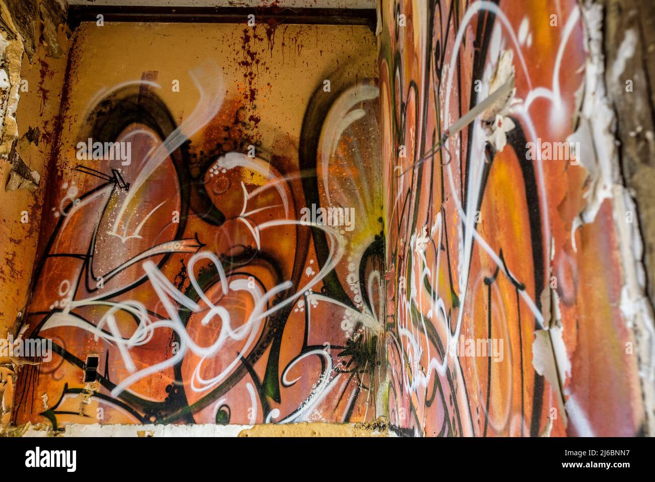 Discovering old and abandoned building lost in, the countryside. Walls ...