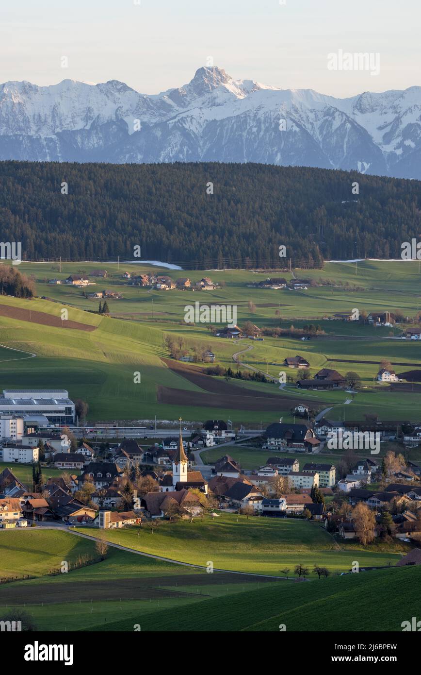 view over Biglen with Stockhorn Range Stock Photo - Alamy