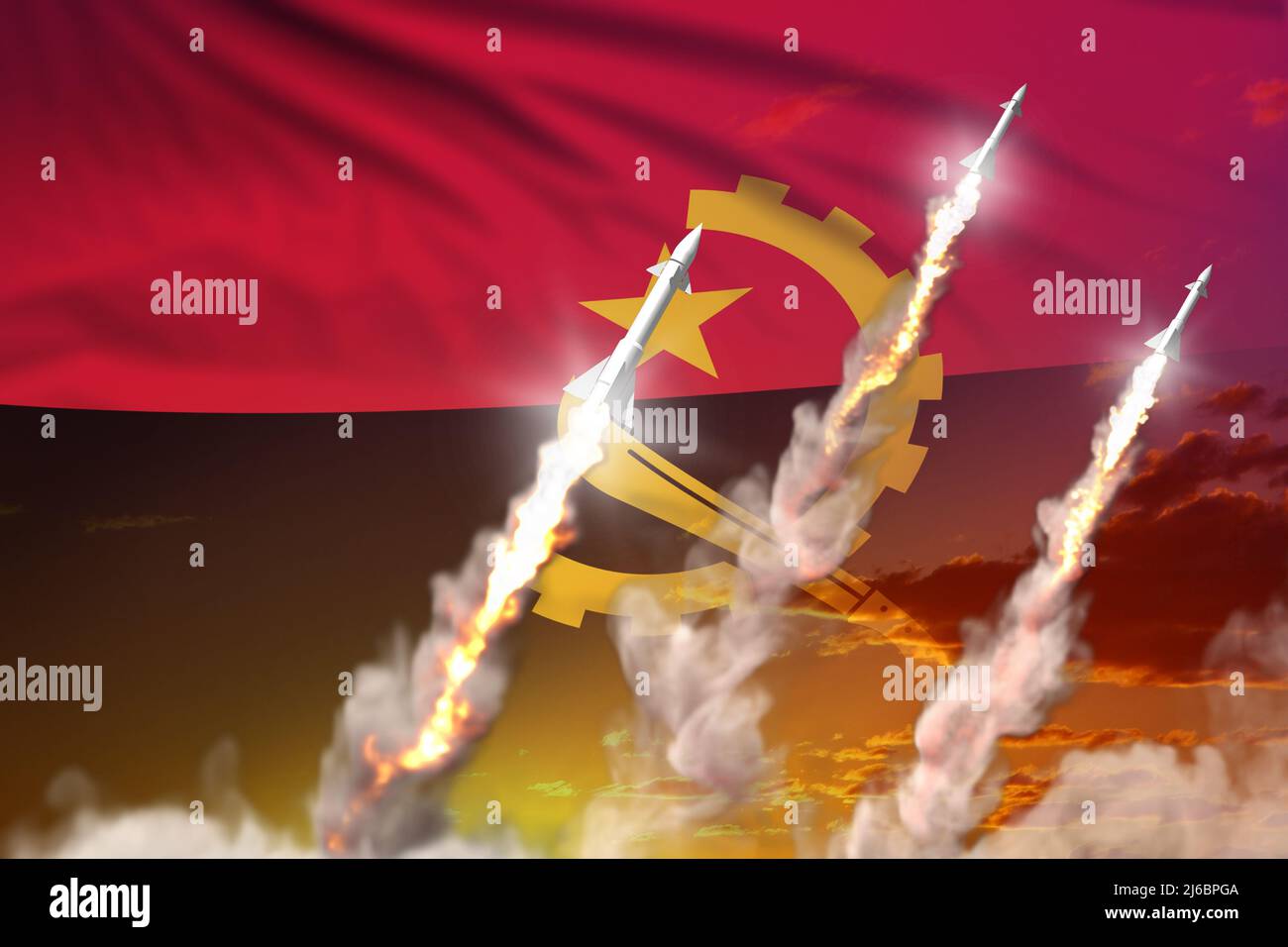 Modern strategic rocket forces concept on sunset background, Angola ...