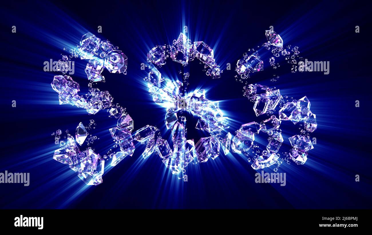 text of diamonds with blue light rays, isolated - object 3D rendering ...