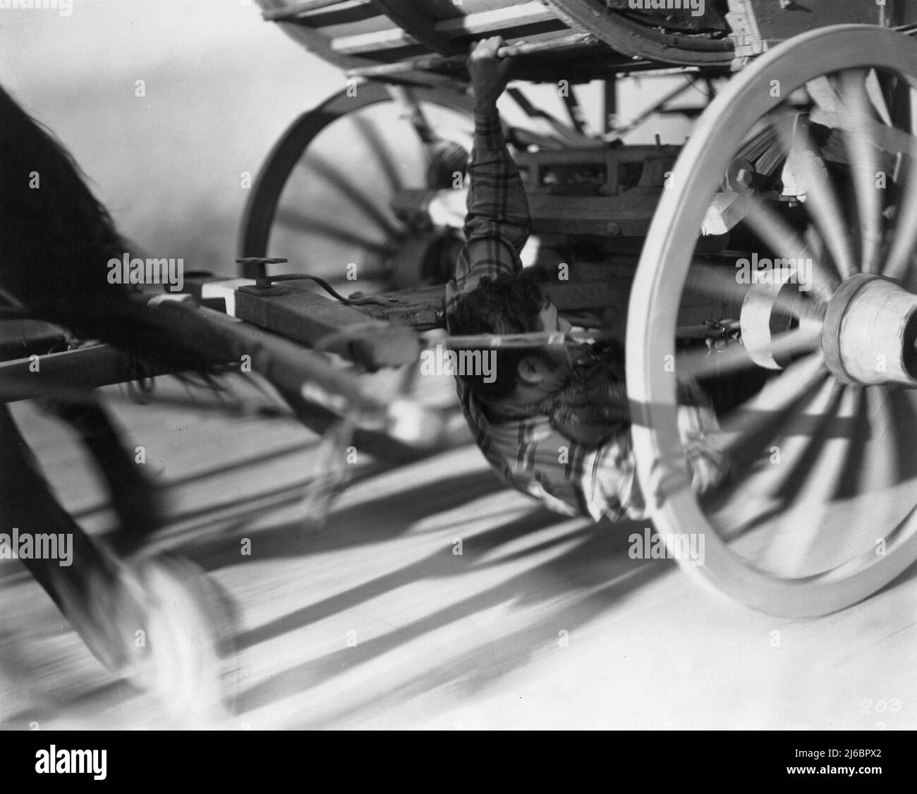 FRED THOMSON as Jesse James performing dangerous stunt for JESSE JAMES ...