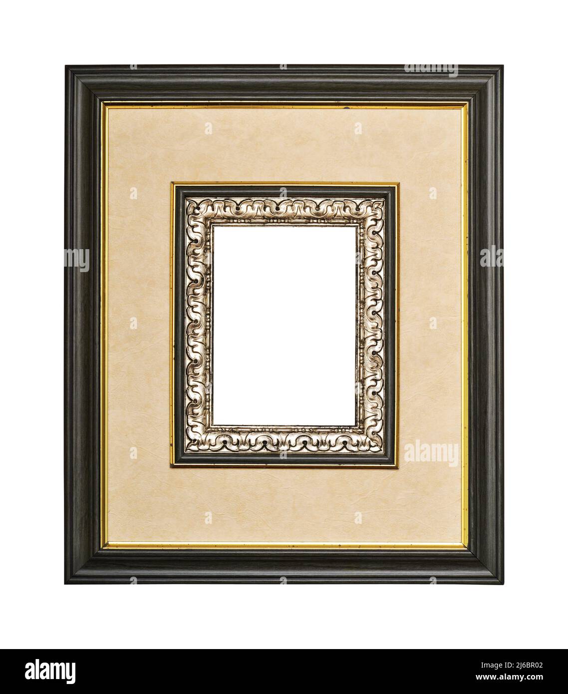 Rectangular empty wooden gold and silver gilded frame, isolated on ...