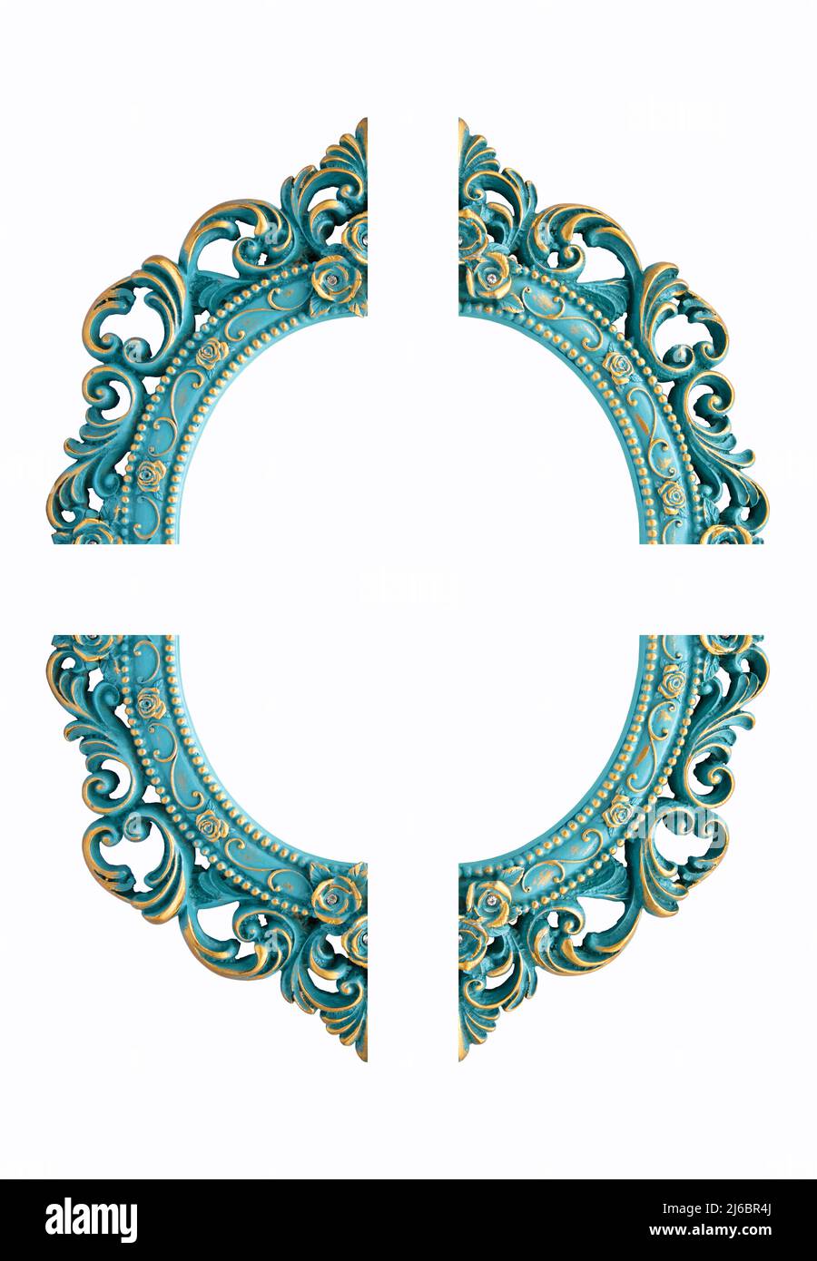 Turquoise and gold gilded carved oval frame, isolated on white ...