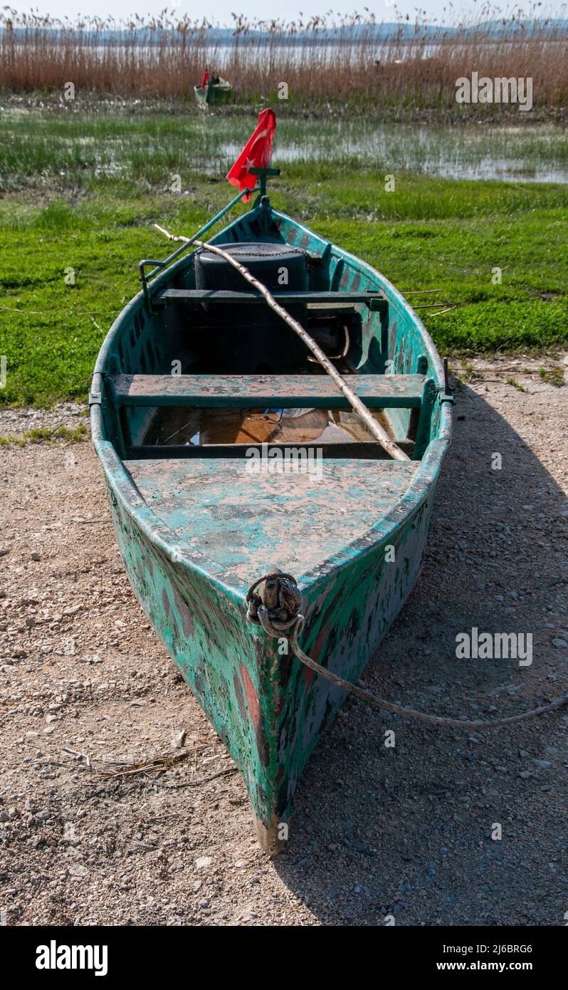 Front view of green boat taken in countryside Stock Photo - Alamy
